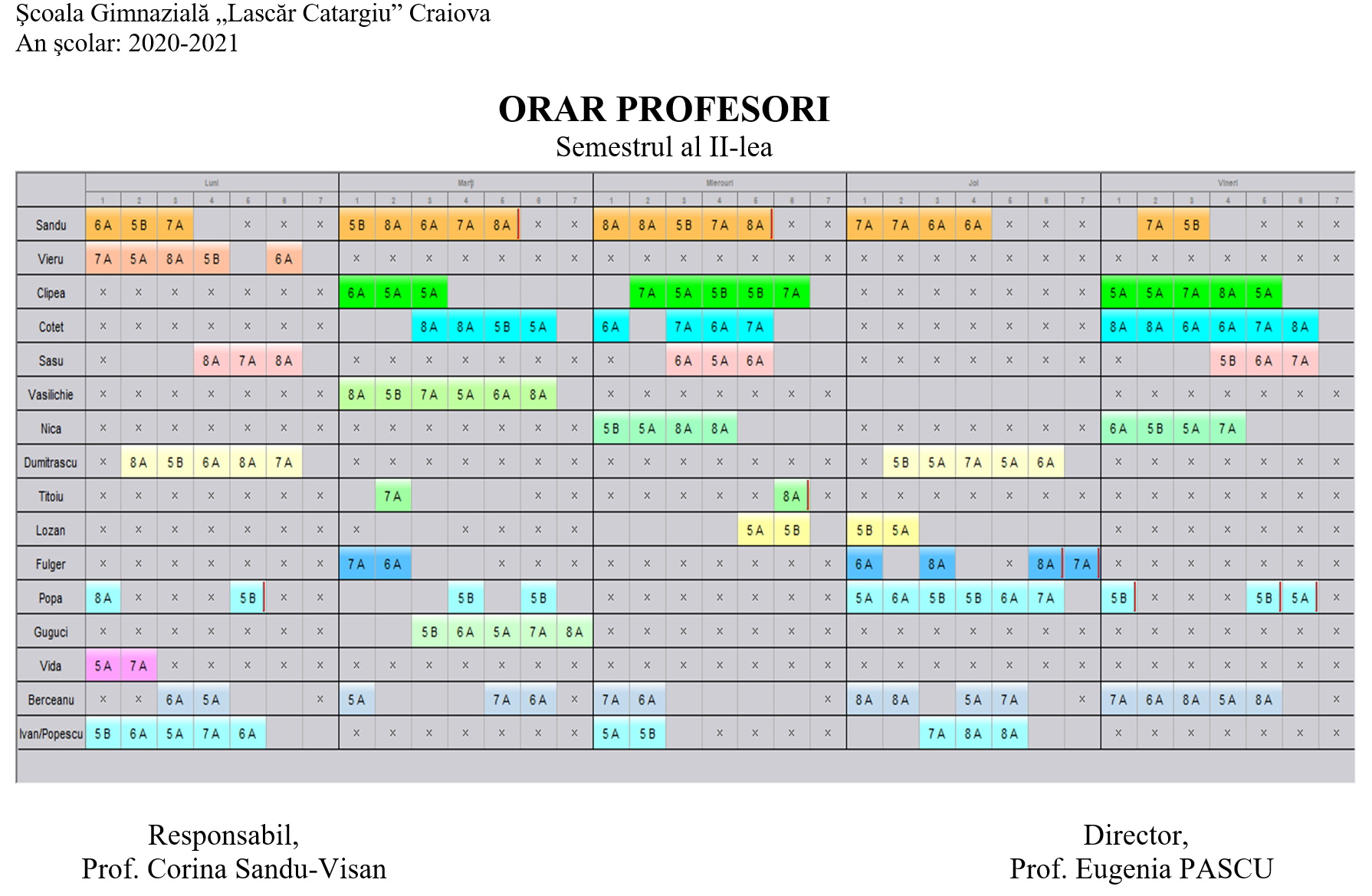 Orar – Școala Gimnazială „Lascăr Catargiu”